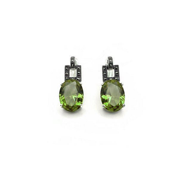 Серьги, серебро, 925 проба, оксидирование, марказит