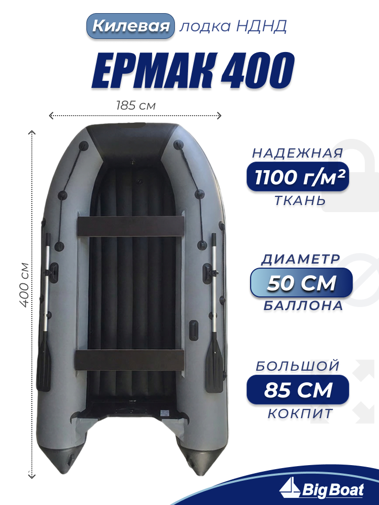 Надувная, под мотор, лодка из ПВХ для рыбалки НДНД Ermak (Ермак) 400