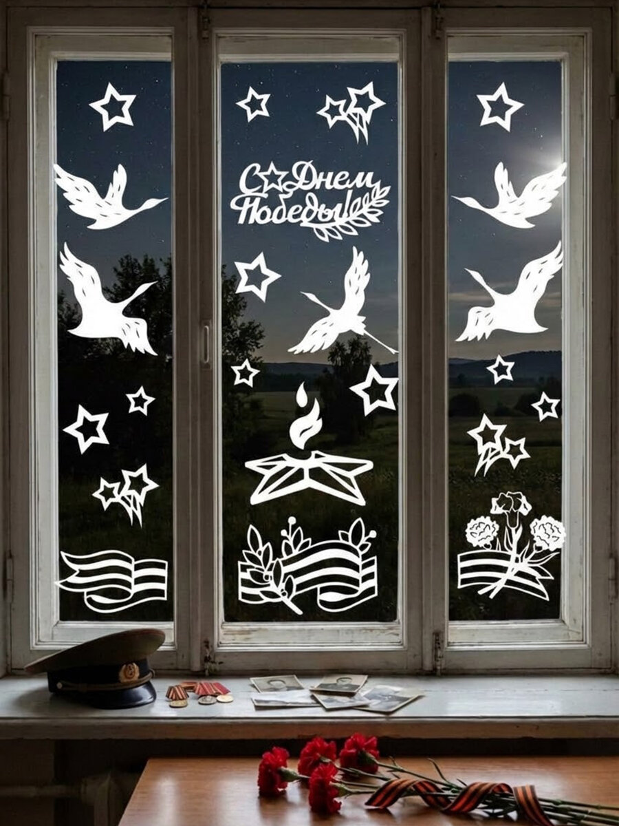 Украшения на окна или стену из бумаги на 9 мая, День Победы (вытынанки из бумаги)