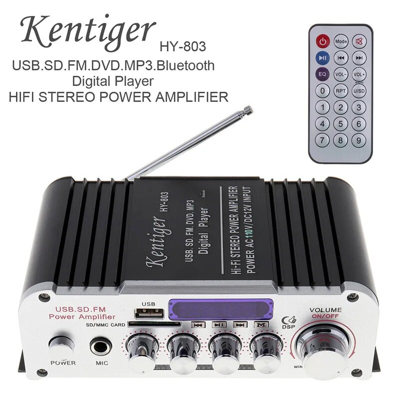 Автомобильный усилитель звука HY-803 2CH HI-FI с Bluetooth, FM-радио и поддержкой входов SD/USB/DVD/MP3 для автомобиля, мотоцикла и дома