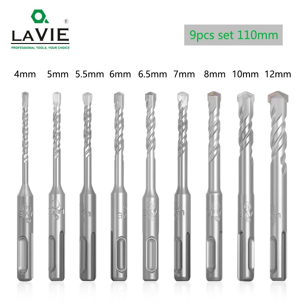 Набор сверл LAVIE SDS Plus 9 шт. 110 мм для бетона 4/5/6 мм