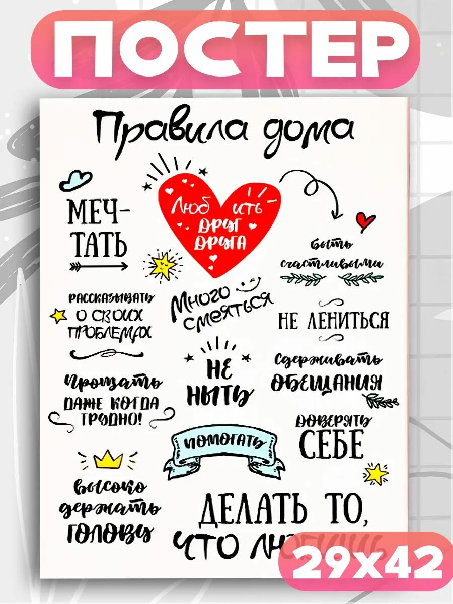Постер на стену Правила дома, , плакат 1шт, А3 размер.