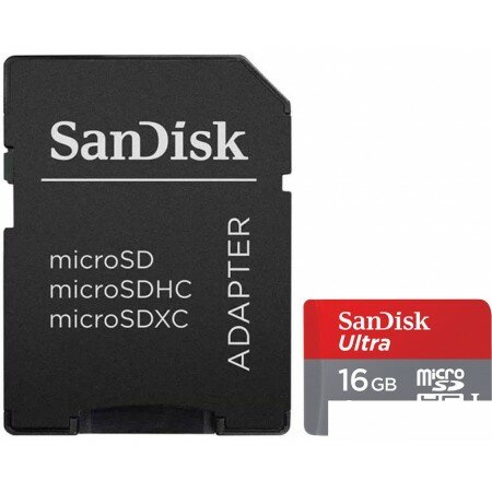 Карта памяти SanDisk Ultra SDSQUAR-016G-GN6MA microSDHC 16GB (с адаптером)