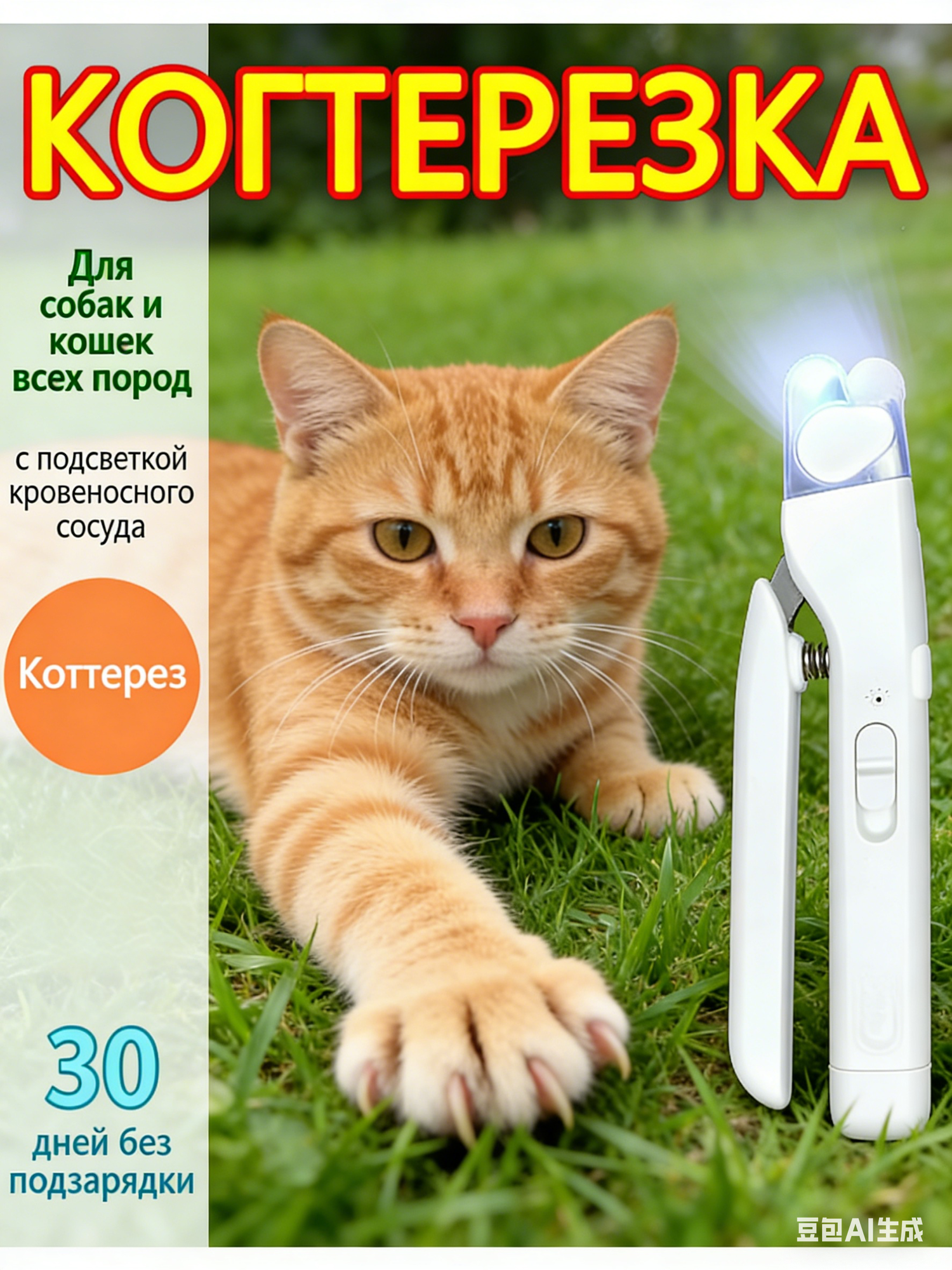 Когтерезка для кошек с ограничителем безопасная с подсветкой