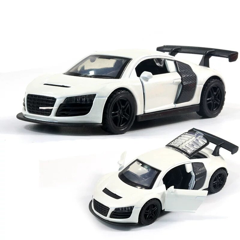 Металлическая модель автомобиля Audi R8 белого цвета 1:64 для детей