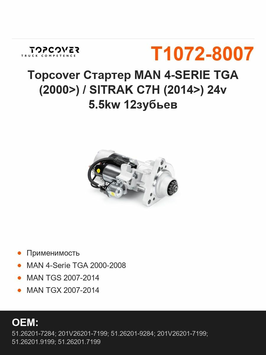 Topcover Стартер MAN 4-SERIE TGA (2000>) / SITRAK C7H (2014>) 24v 5.5kw 12зубьев