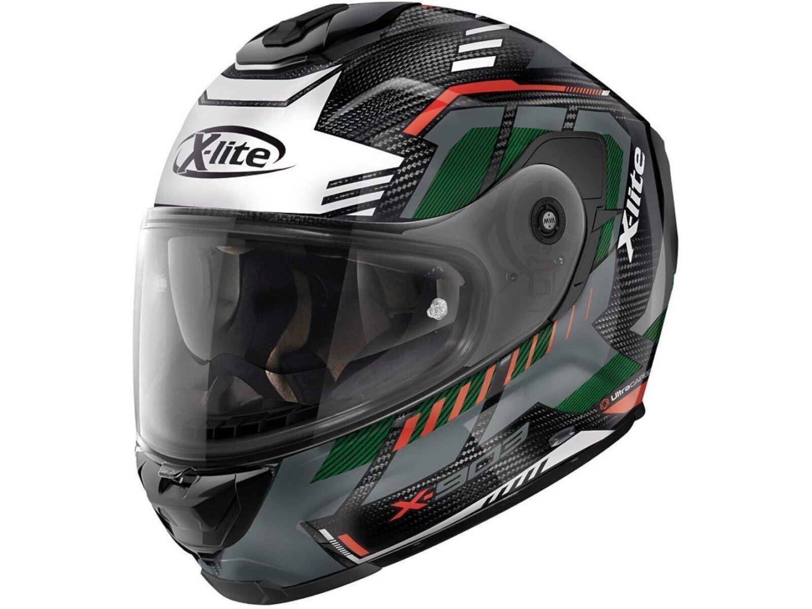 Мотошлем X-LITE X-903 ULTRA CARBON Backstreet 071, черно-бело-зеленый, M