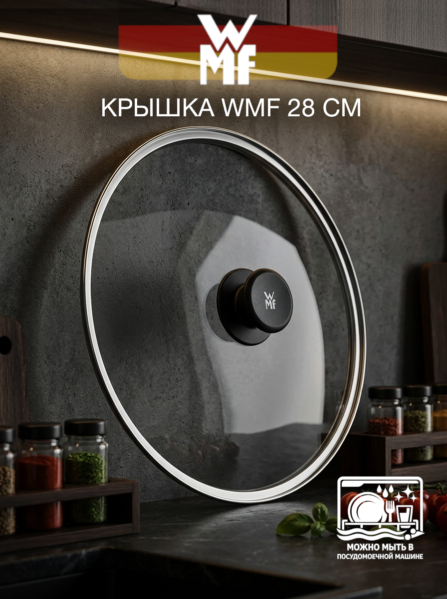 Крышка стеклянная WMF для сковороды/сотейника/кастрюли, 28 см, прозрачная
