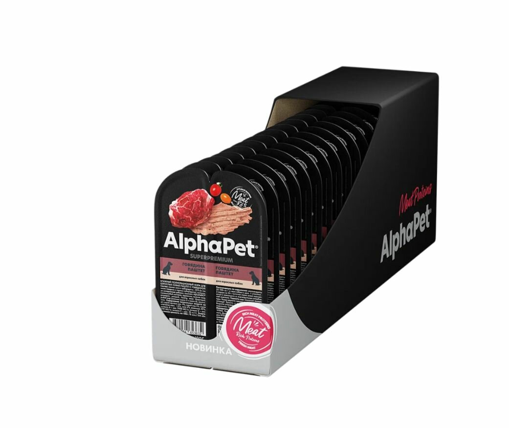 AlphaPet Superpremium влажный корм для взрослых собак с говядиной, паштет, 100 г, 15 шт