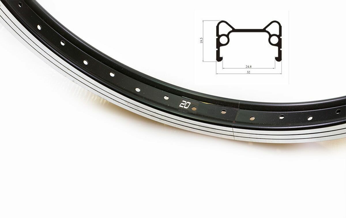 Обод 20 TRIX YKL-М 20 black, BMX алюминиевый, усиленный, 48H, фрезерованный, индикатор износа, 406х24,8/32х19.5мм, A/V, анодированный, черный