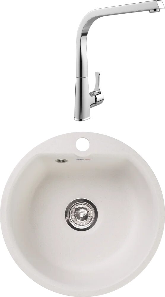 Комплект Мойка GranFest Smart SM 435, белый / Смеситель MEGA Mega