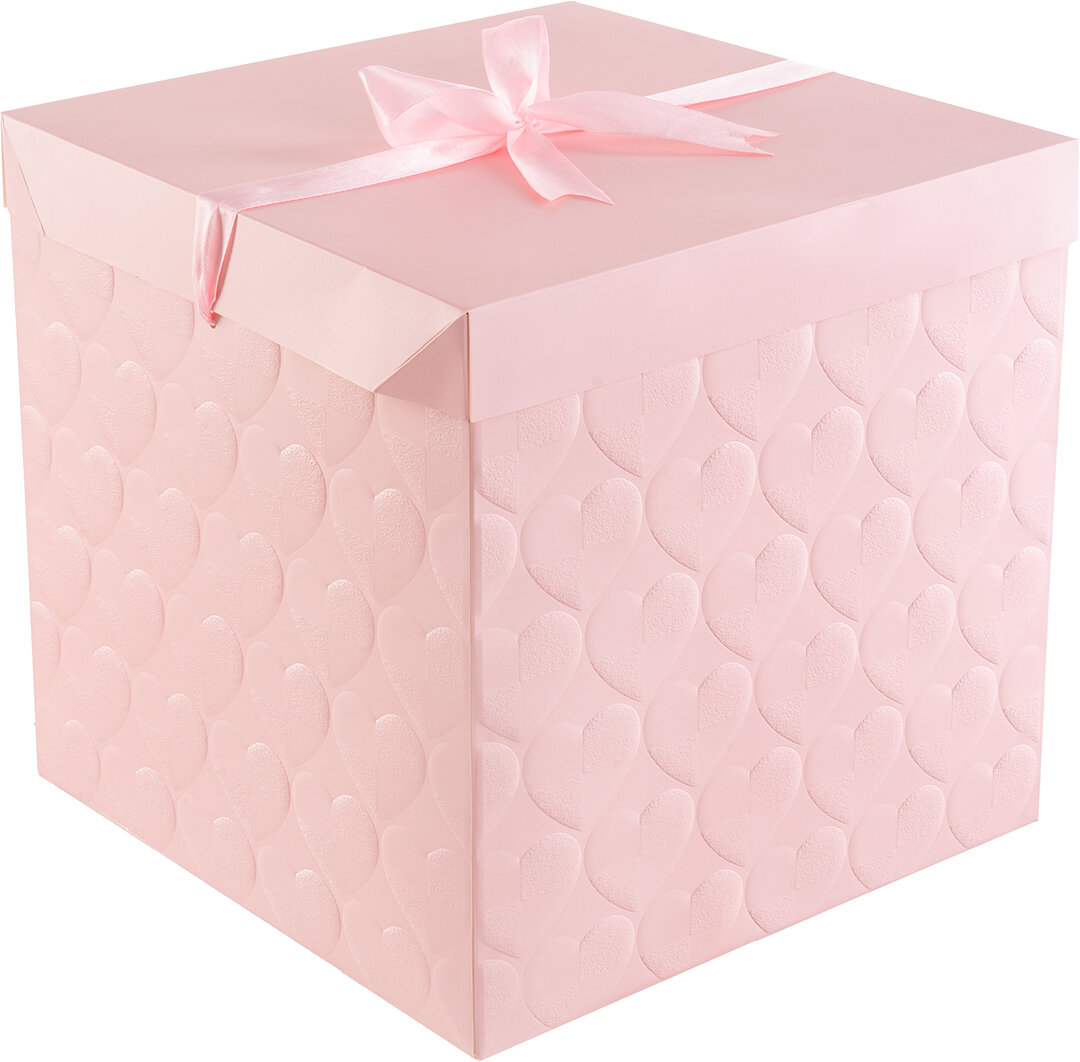 Коробка подарочная складная, 350гр, Фактурные сердца, Розовый, 30*30*30 см, для подарка