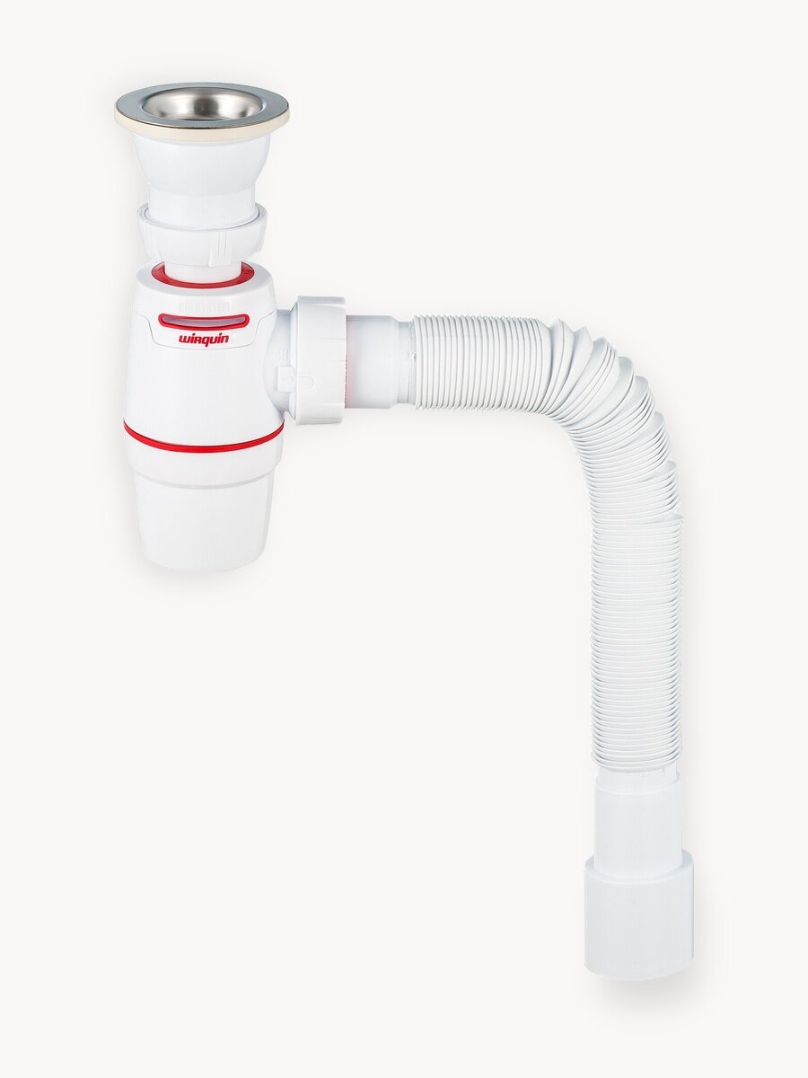 Сифон для мойки WIRQUIN NEO AIR система воздушный клапан, с выпуском и гибким соединением