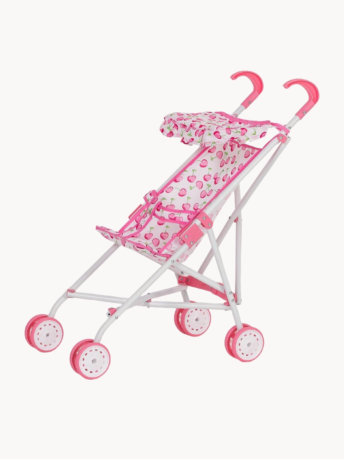 Коляска трость для кукол до 45 см, детская, металлический каркас, вишенки