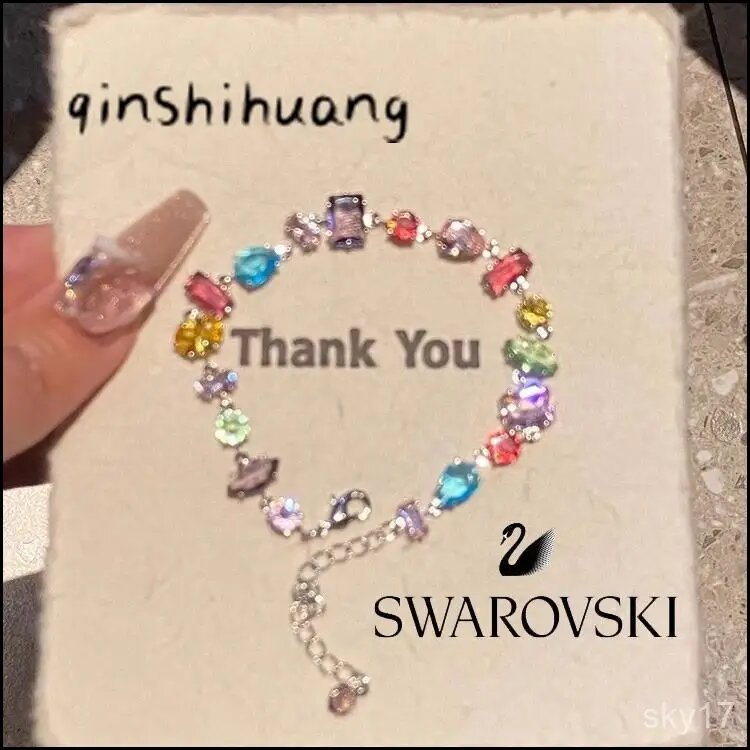 Браслет-цепочка, кристаллы Swarovski, мультиколор — фото 1