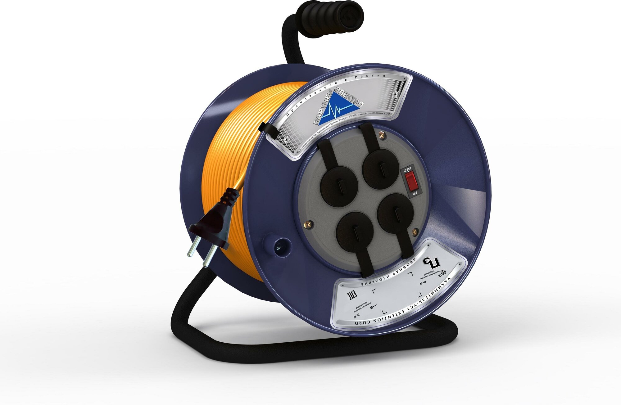 Удлинитель Партнер Электро с заземлением 40 м на катушке 3,5 кВт 4 розетки ПВС 3х1,5 мм2 IP44