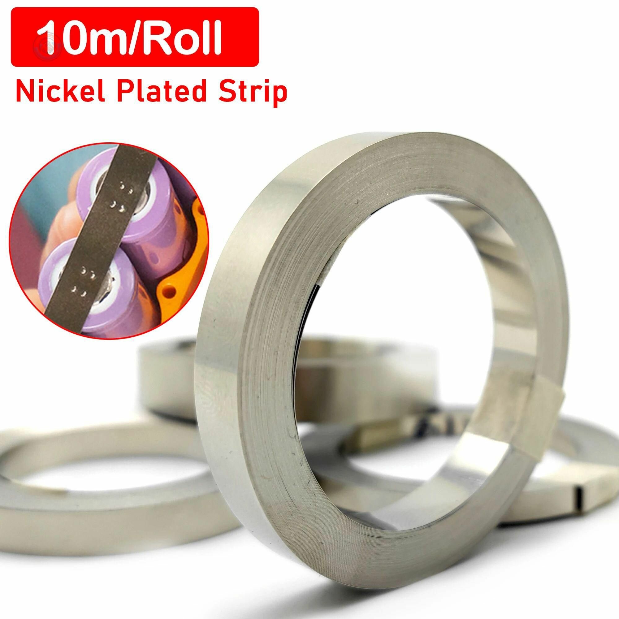 Лента никелированная для точечной сварки аккумуляторов 18650, 0,1 мм толщина, 8 мм ширина, рулон 10 м, стальная лента для пайки и сварки
