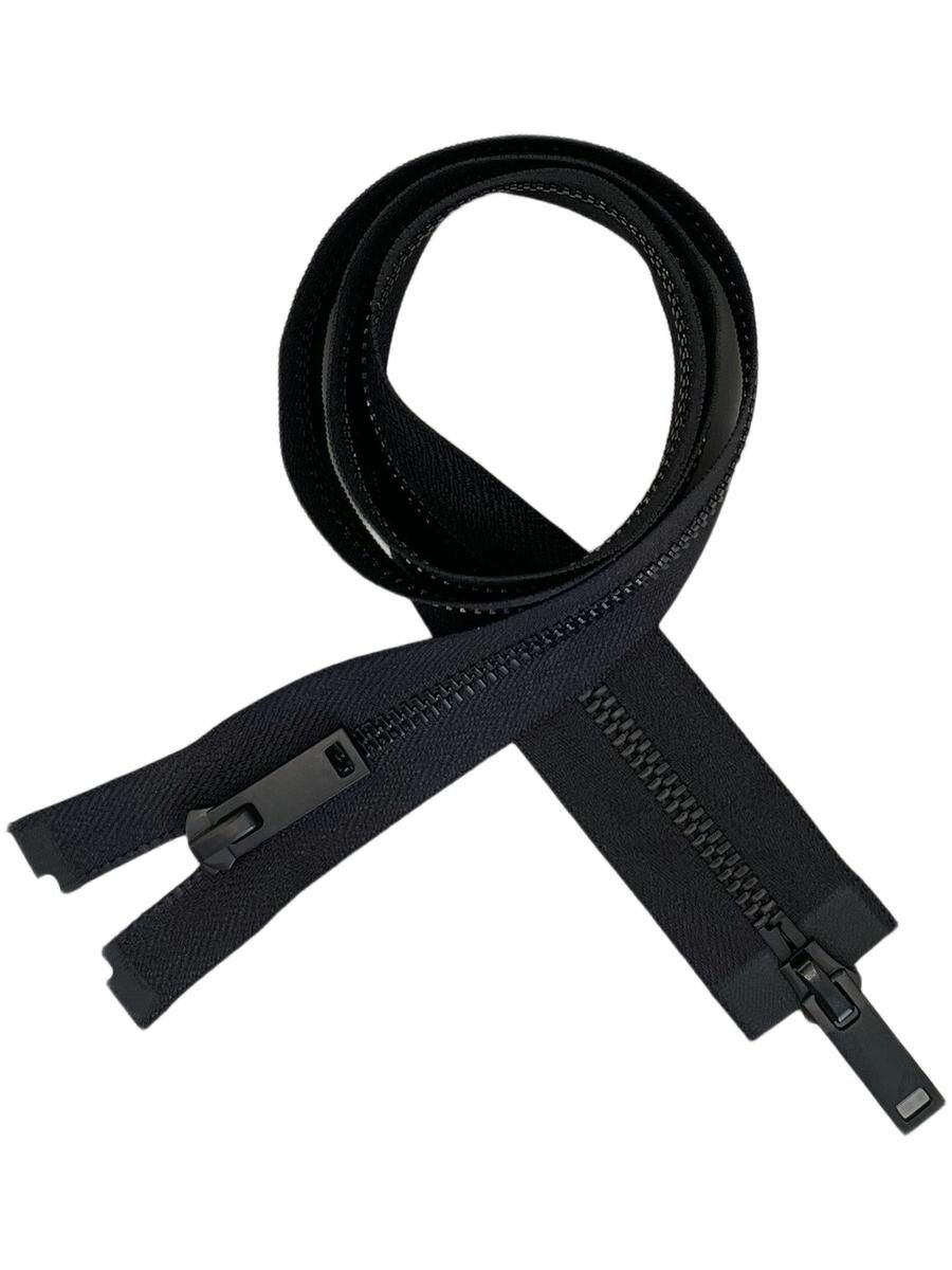 Молния металл,80см, тип 5, черный, зубья черный матовый металл,2 замка. Италия.1шт.