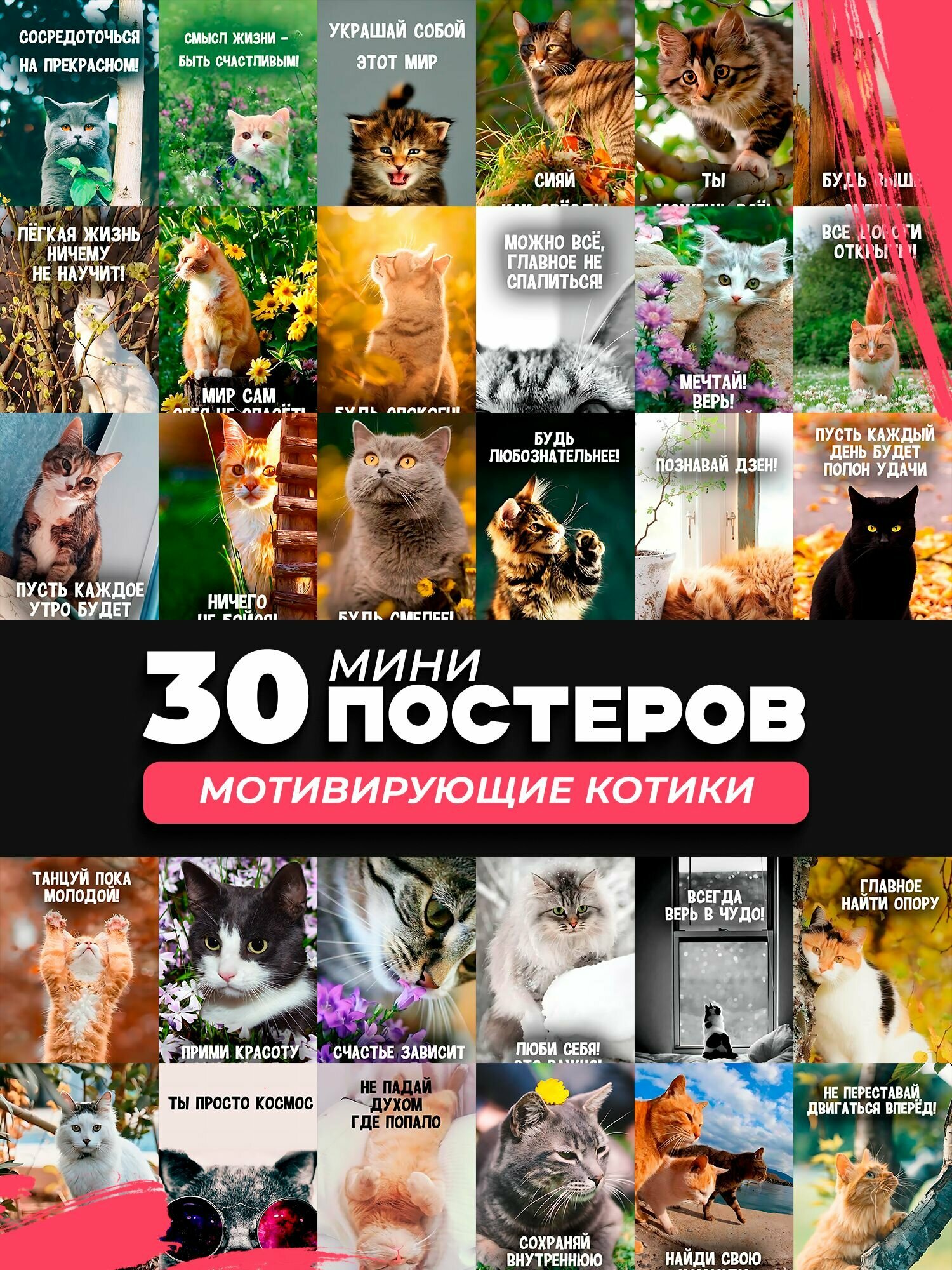 Мини постеры мотивирующие котики