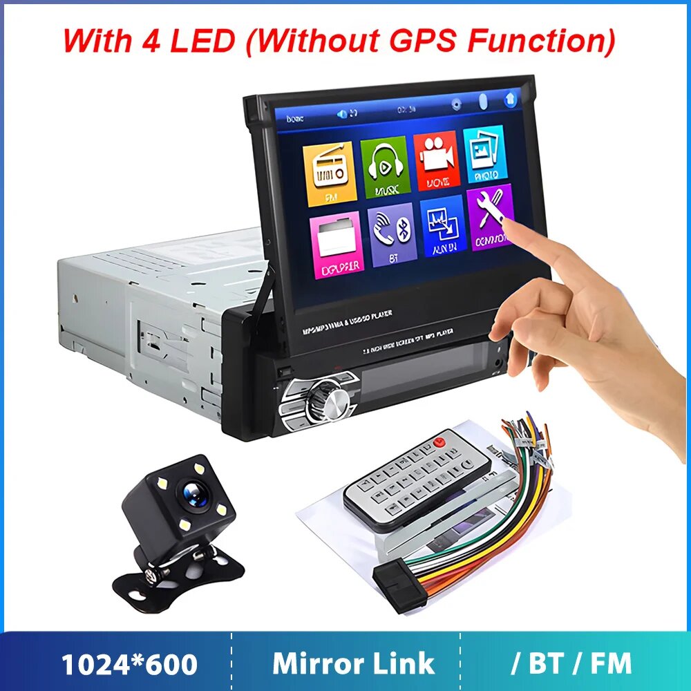 Podofo 7 "Android Mirror Link автомобильный радиоприемник MP5 плеер Bluetooth GPS DVD AUX-IN/FM авторадио мультимедиа для универсального аудио стерео, With 4 LED Camera