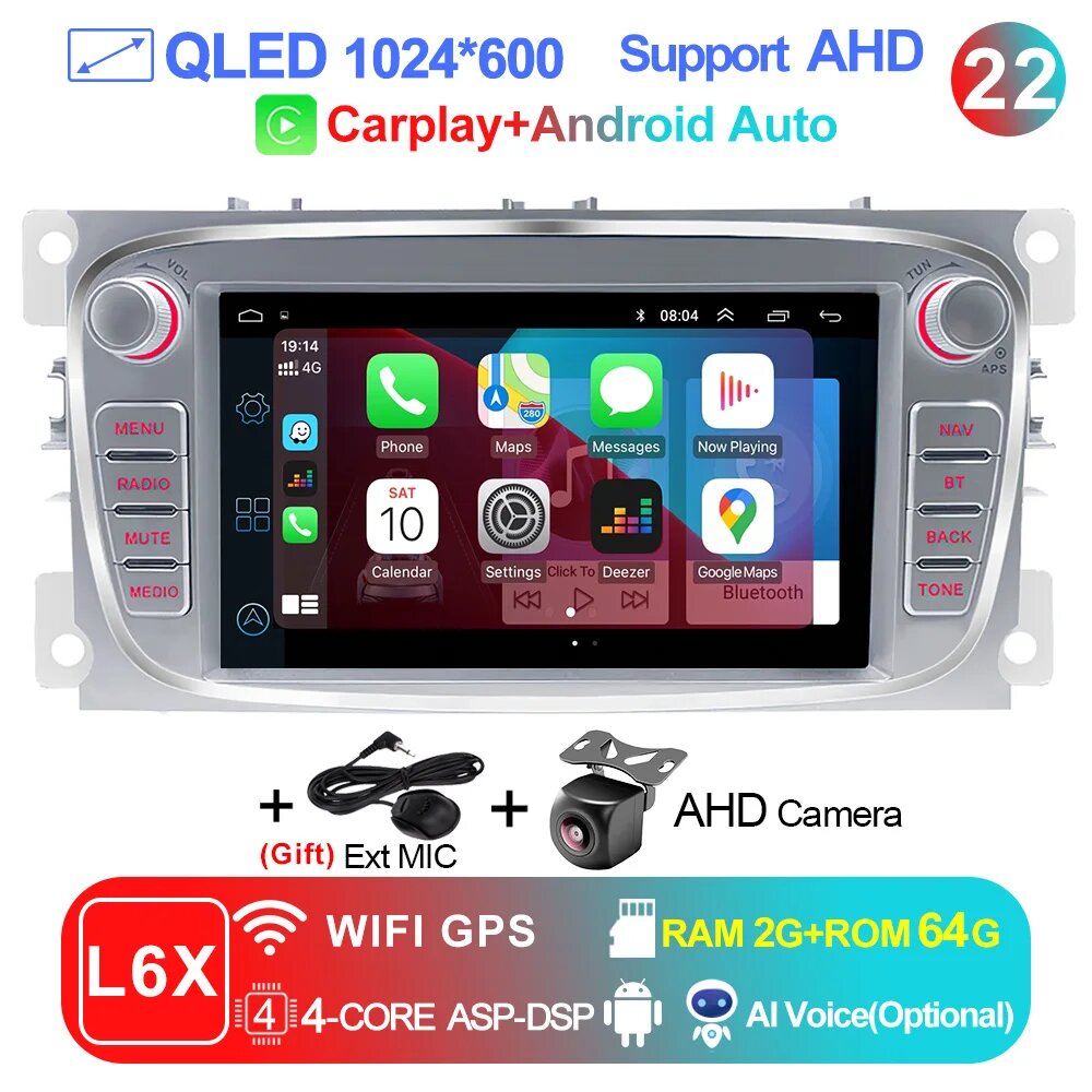 LEHX 4G HIFI Android 14 2 Din радио автомобильный мультимедийный плеер 7 дюймов авторадио gps carplay DVD для Ford Focus S-Max Mondeo Galaxy C-Max, S-L6X(2-64GB)CAM