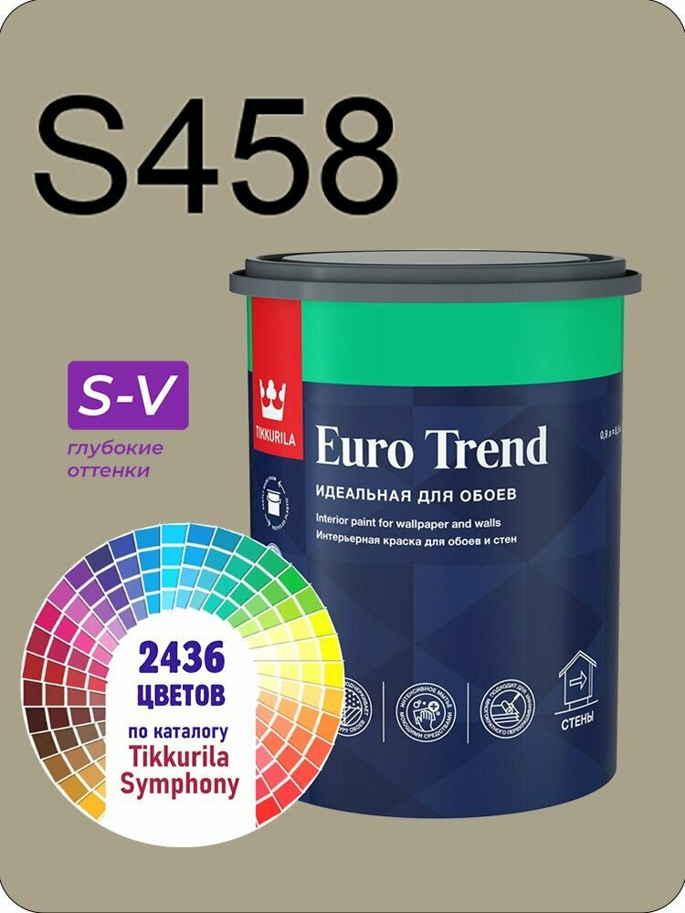 Краска для обоев Tikkurila Euro Trend 0,9л. глубокие оттенки S458