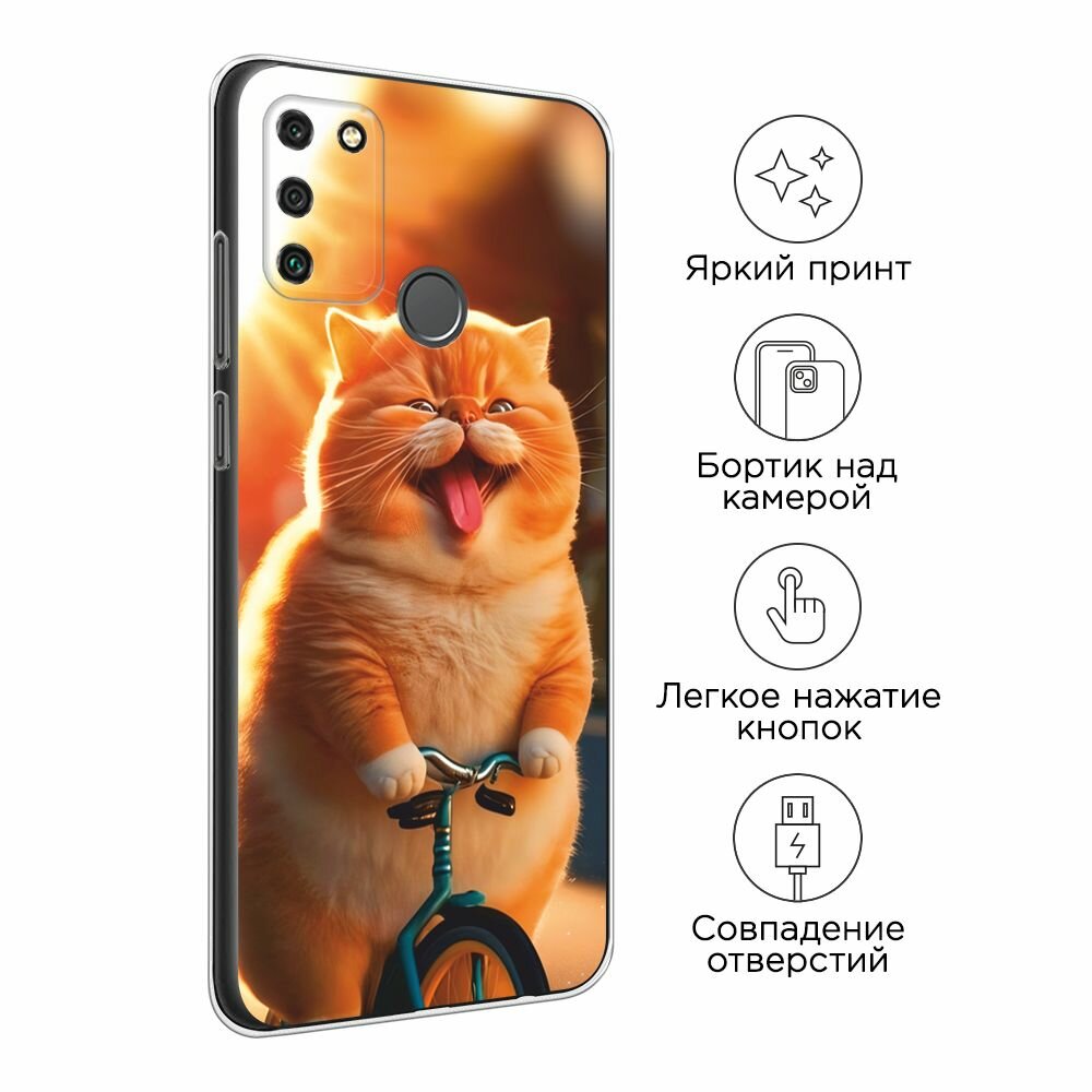 Силиконовый чехол на Honor 9A / Хонор 9А с принтом "Кот на велике" — фото 1