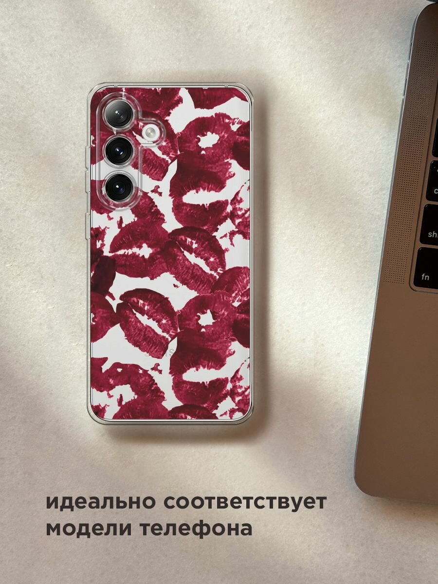 Чехол на Samsung Galaxy S24 / Самсунг S24 с принтом "Помада паттерн 2", прозрачный — фото 1
