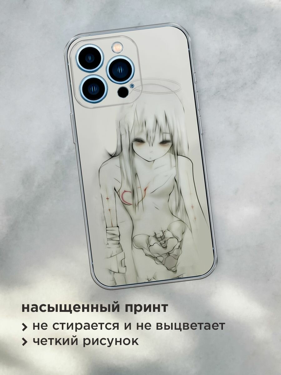 Чехол на Apple iPhone 13 Pro / Айфон 13 Про с принтом "Аниме рисунок чёрно-белый" — фото 1
