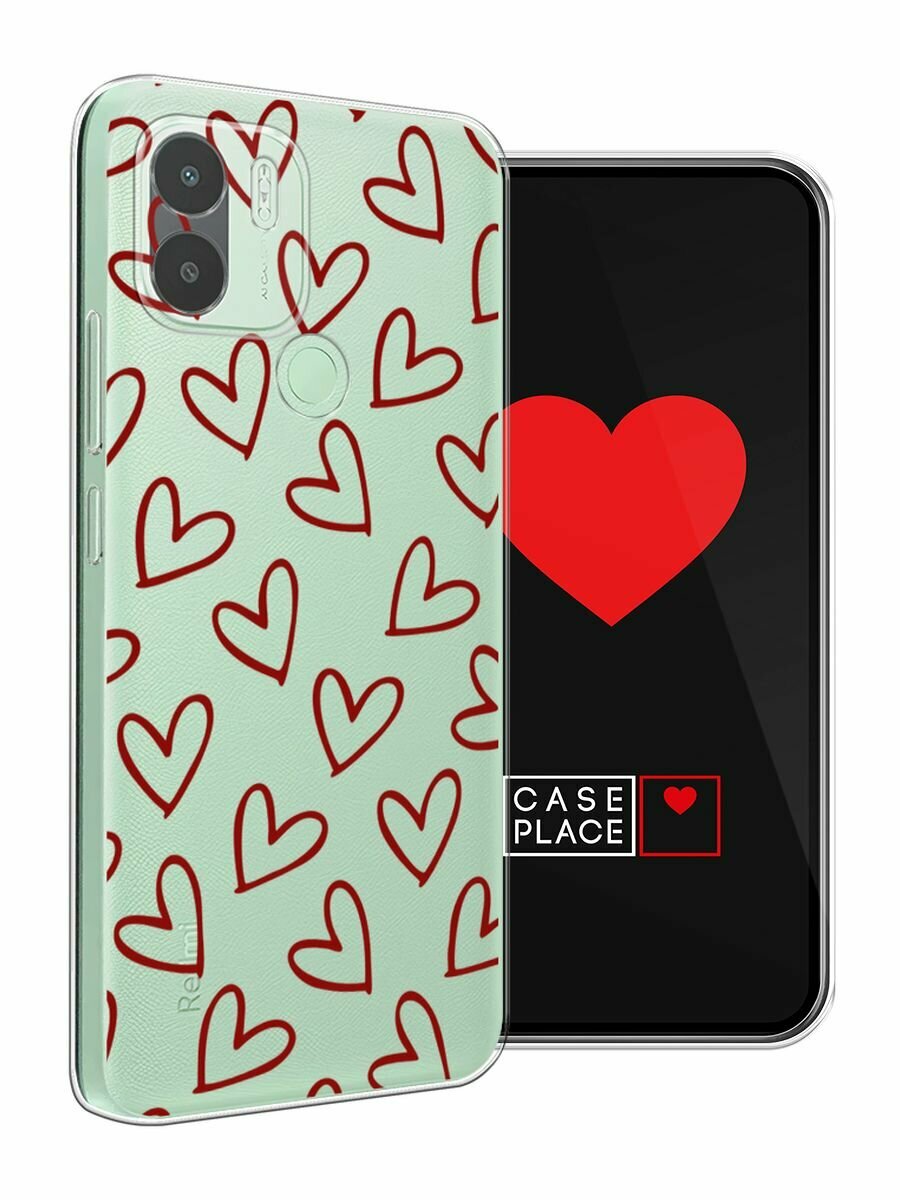 Чехол на Xiaomi Redmi A1+/Redmi A2+/Poco C51/C50 с принтом "Little hearts doodles 2 - 14 февраля", прозрачный — фото 1