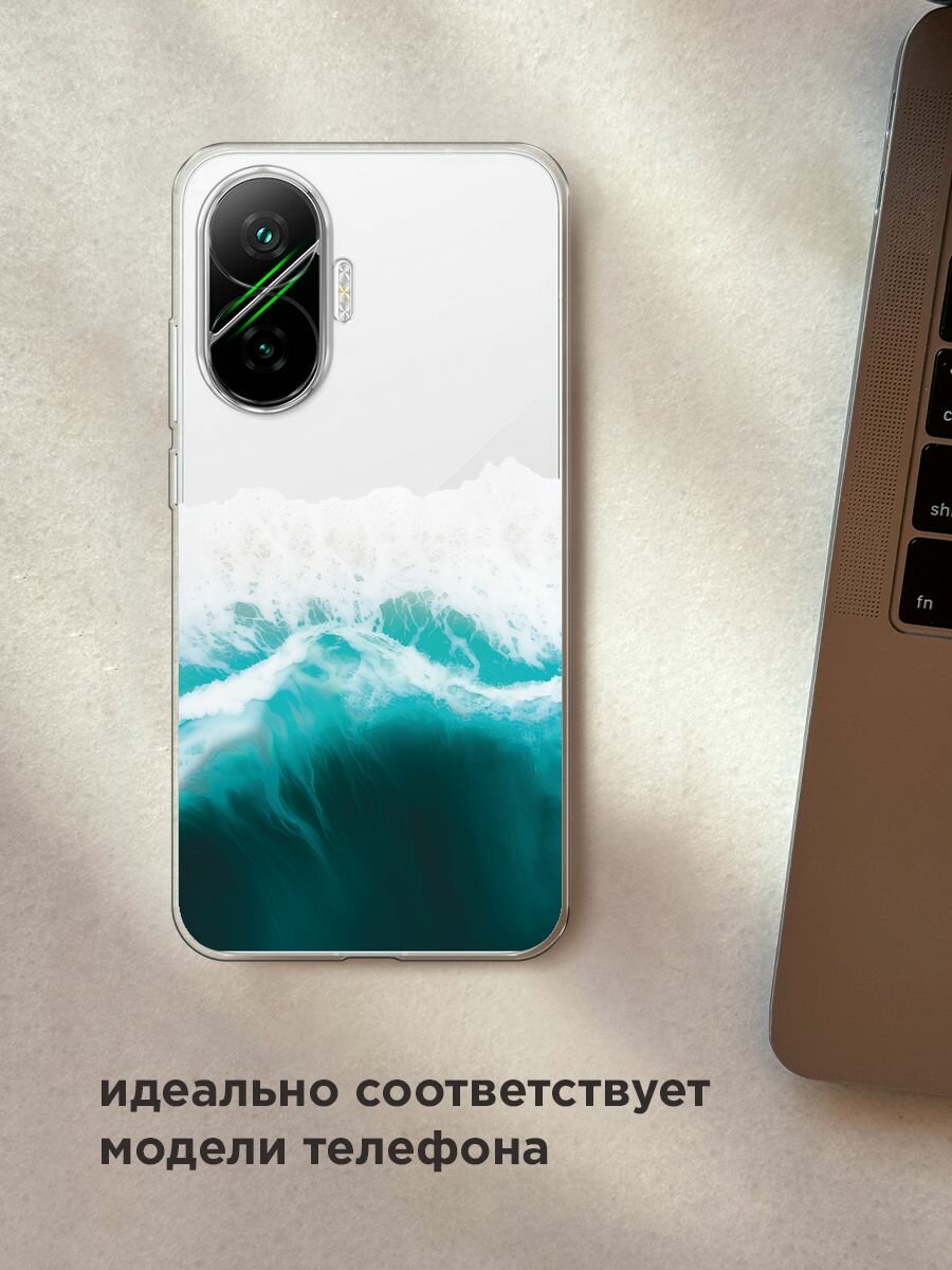 Чехол на Poco F7 / Поко F7 с принтом "Большая волна", прозрачный — фото 1