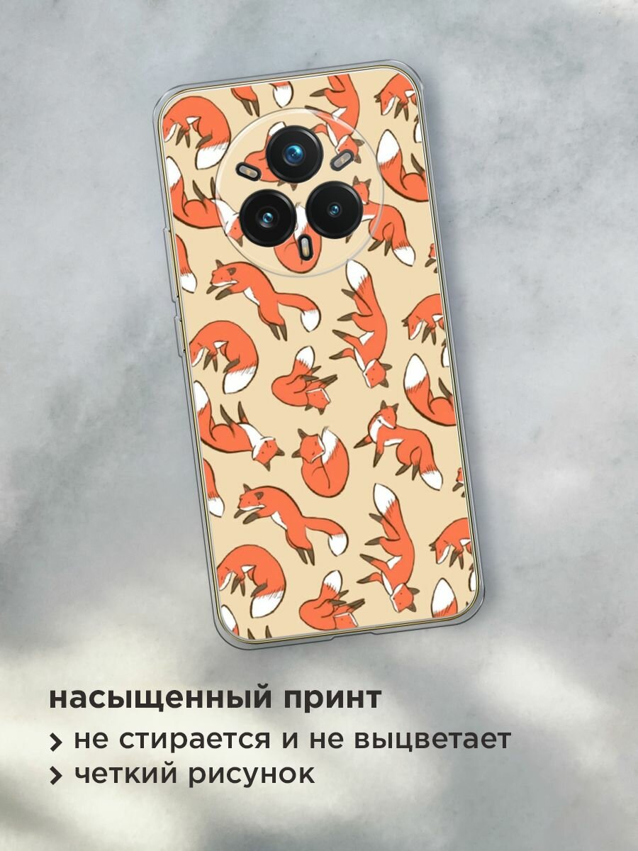 Чехол на Realme 14 Pro+ / Реалми 14 Про+ с принтом "Лисички фон" — фото 1