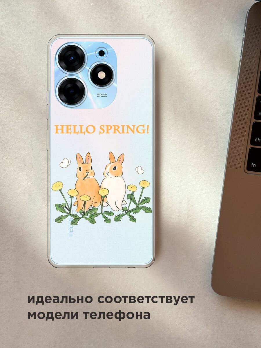 Чехол на Tecno Spark 10 Pro / Текно Спарк 10 Про с принтом "Весенние кролики", прозрачный — фото 1