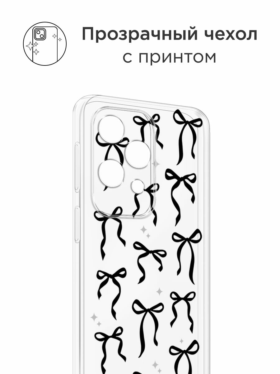 Чехол на Honor X6c / Хонор X6c с принтом "Black bows", прозрачный — фото 1