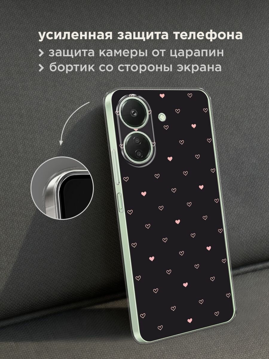 Чехол на Xiaomi Redmi 13C/Poco C65 / Сяоми Редми 13C/Поко С65 с принтом "Черный фон и сердечки" — фото 1