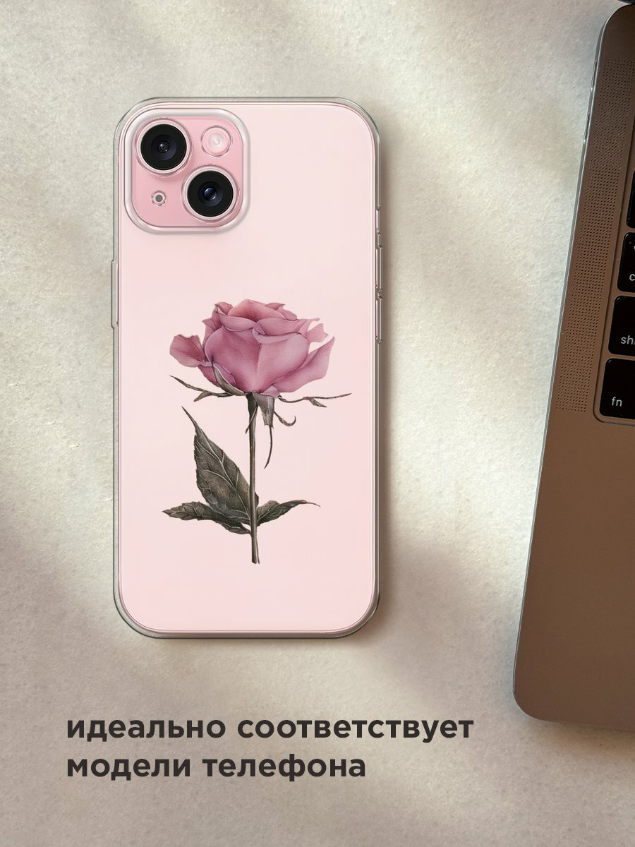Чехол на Apple iPhone 15 / Айфон 15 с принтом "Меланхоличная роза", прозрачный — фото 1