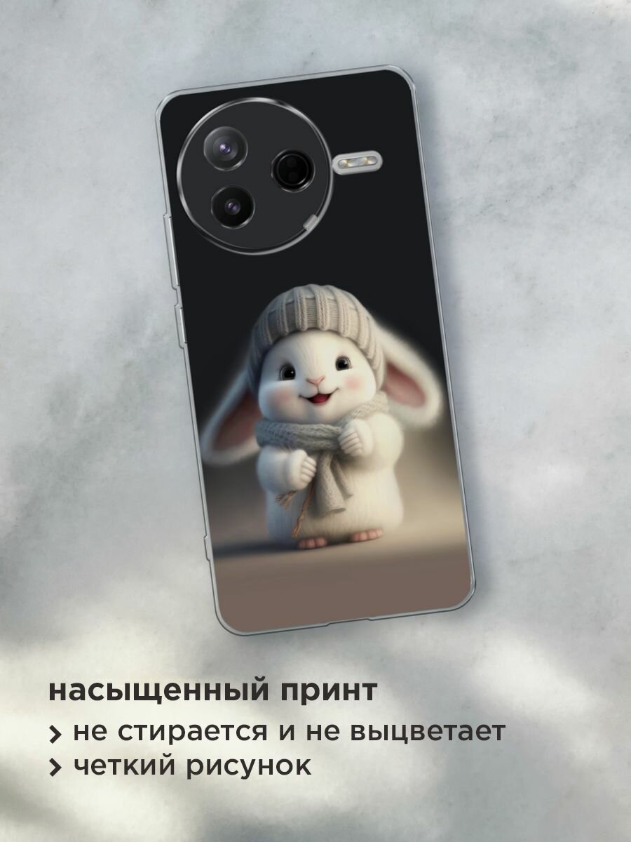 Чехол на Poco F7 Pro / Поко F7 Про с принтом "Белый крольчонок в шапке" — фото 1