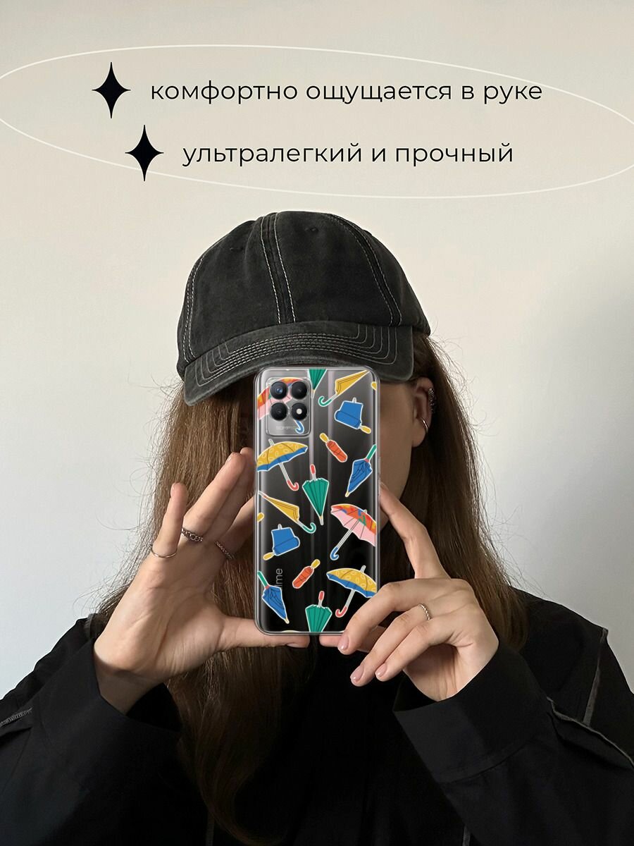 Чехол на Realme 8i / Реалми 8i с принтом "Зонты паттерн", прозрачный — фото 1