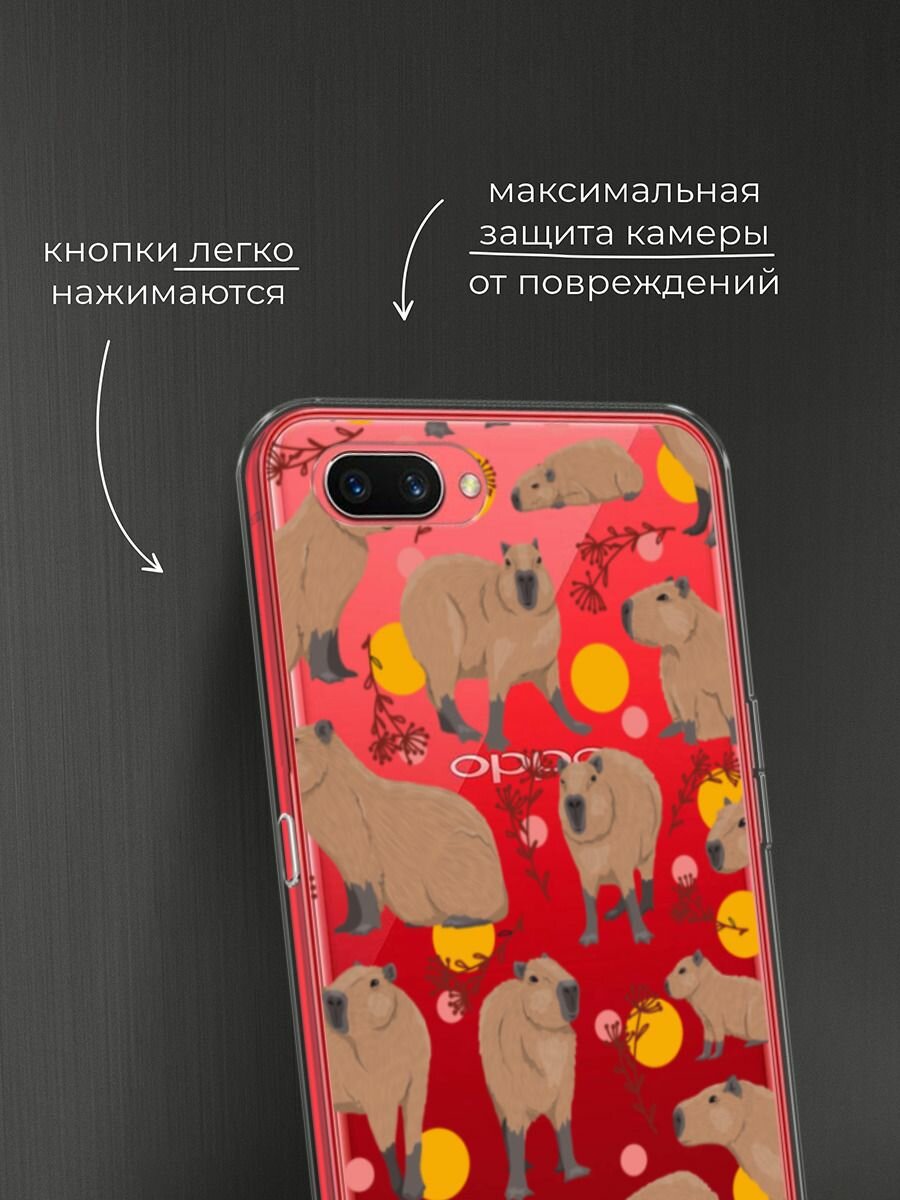 Чехол на Oppo A3s / Oppo A3s с принтом "Капибара паттерн", прозрачный — фото 1