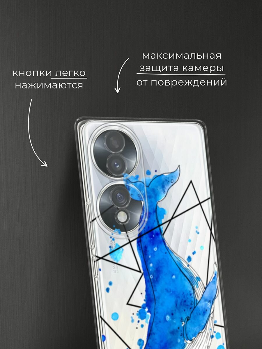 Чехол на Honor 70 / Хонор 70 с принтом "Кит графика", прозрачный — фото 1