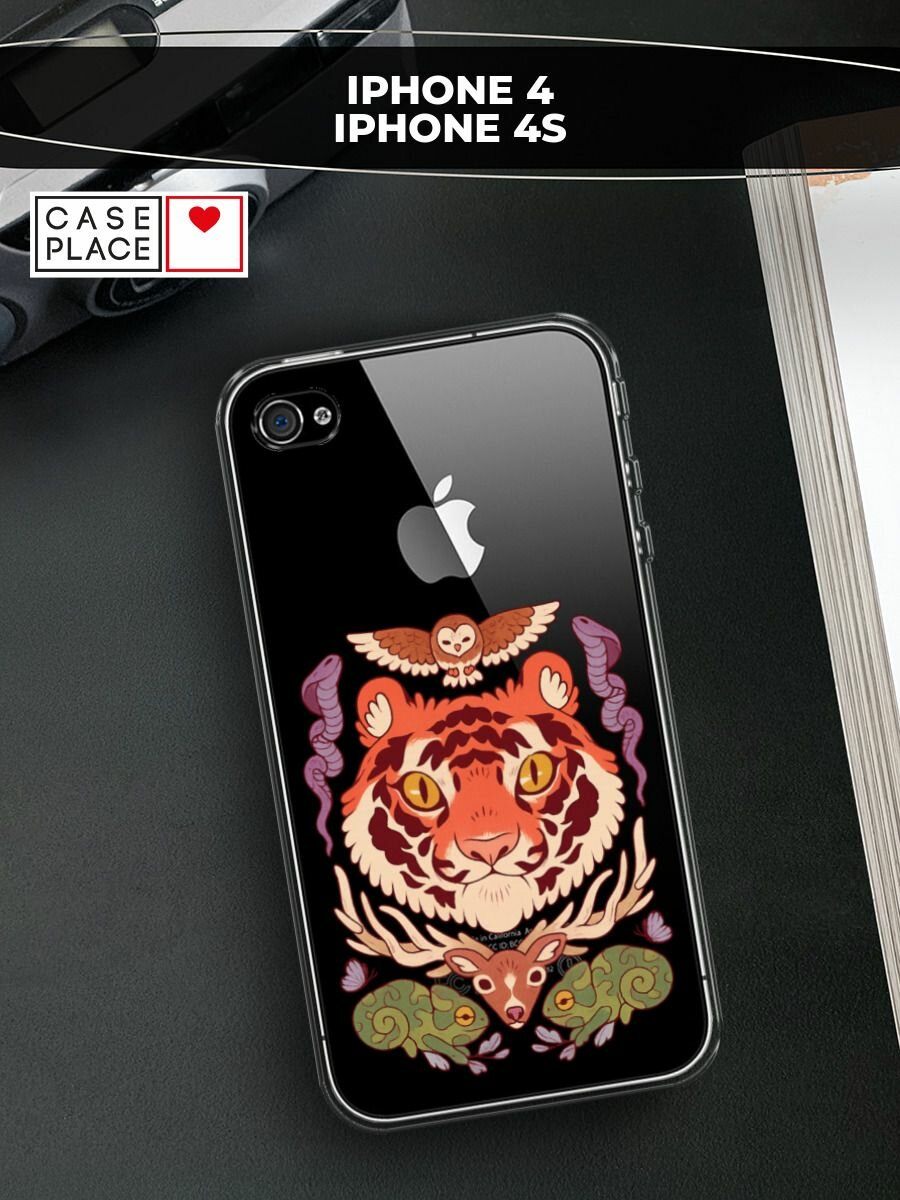 Чехол на Apple iPhone 4/4S / Айфон 4/4S с принтом "Лесные обитатели", прозрачный