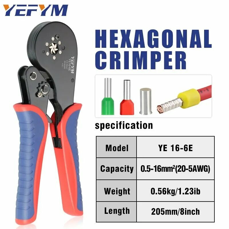 YE 16-6E 0,5-16 мм2 20-5AWG Инструменты для обжима трубчатых клемм клещи для обжима