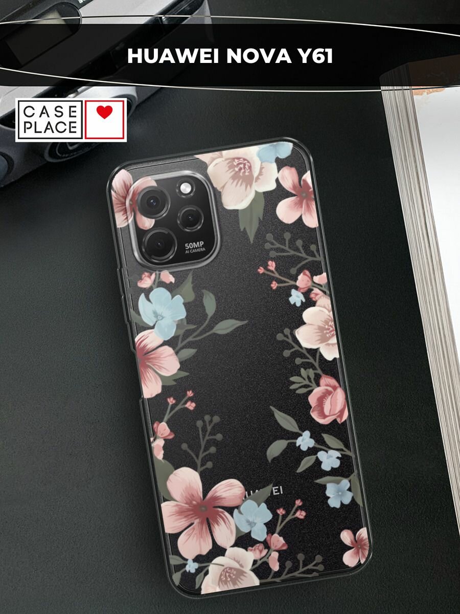 Чехол на HuaweI Nova Y61 / Хуавей Нова Y61 с принтом "Нежная рамка из цветов", прозрачный