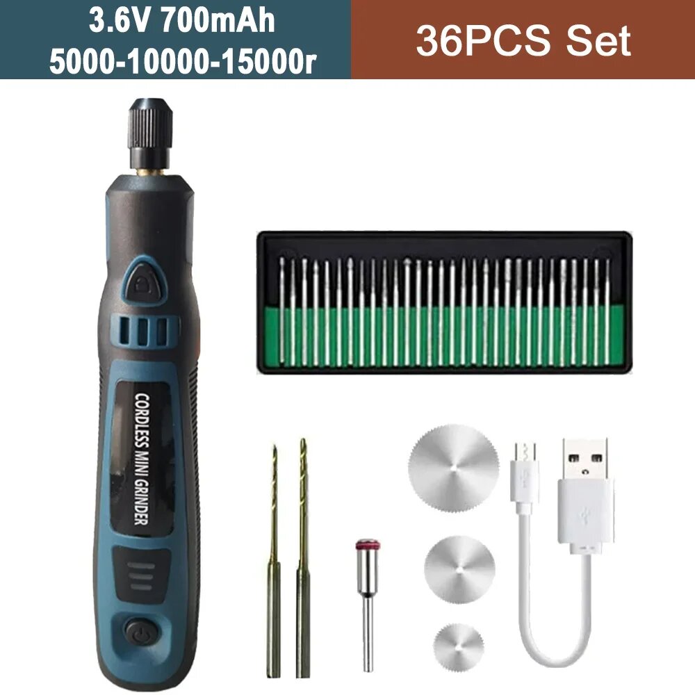 Мини-шлифмашина 3.6V, 36PCS Set, 3-скоростная