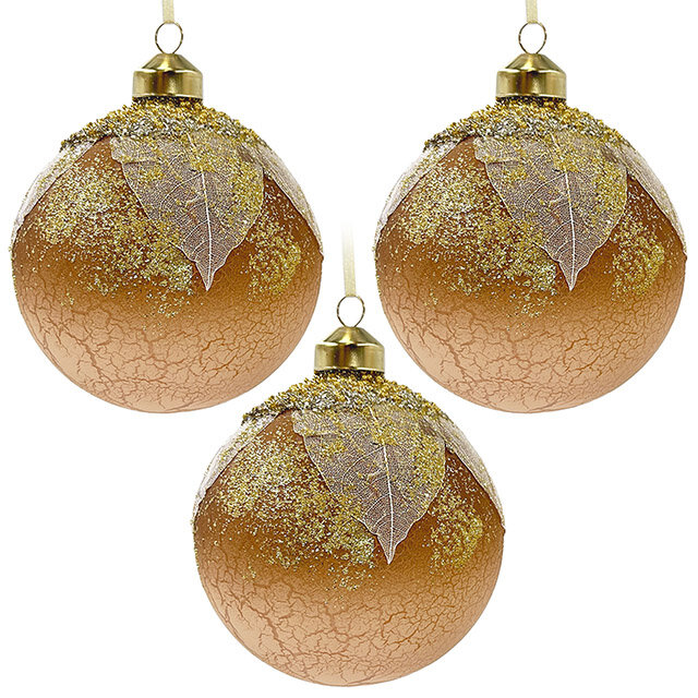 Набор стеклянных шаров Skansano - White Leaf 10 см капучино, 6 шт, Christmas Deluxe (Кристмас Делюкс), 14034-набор