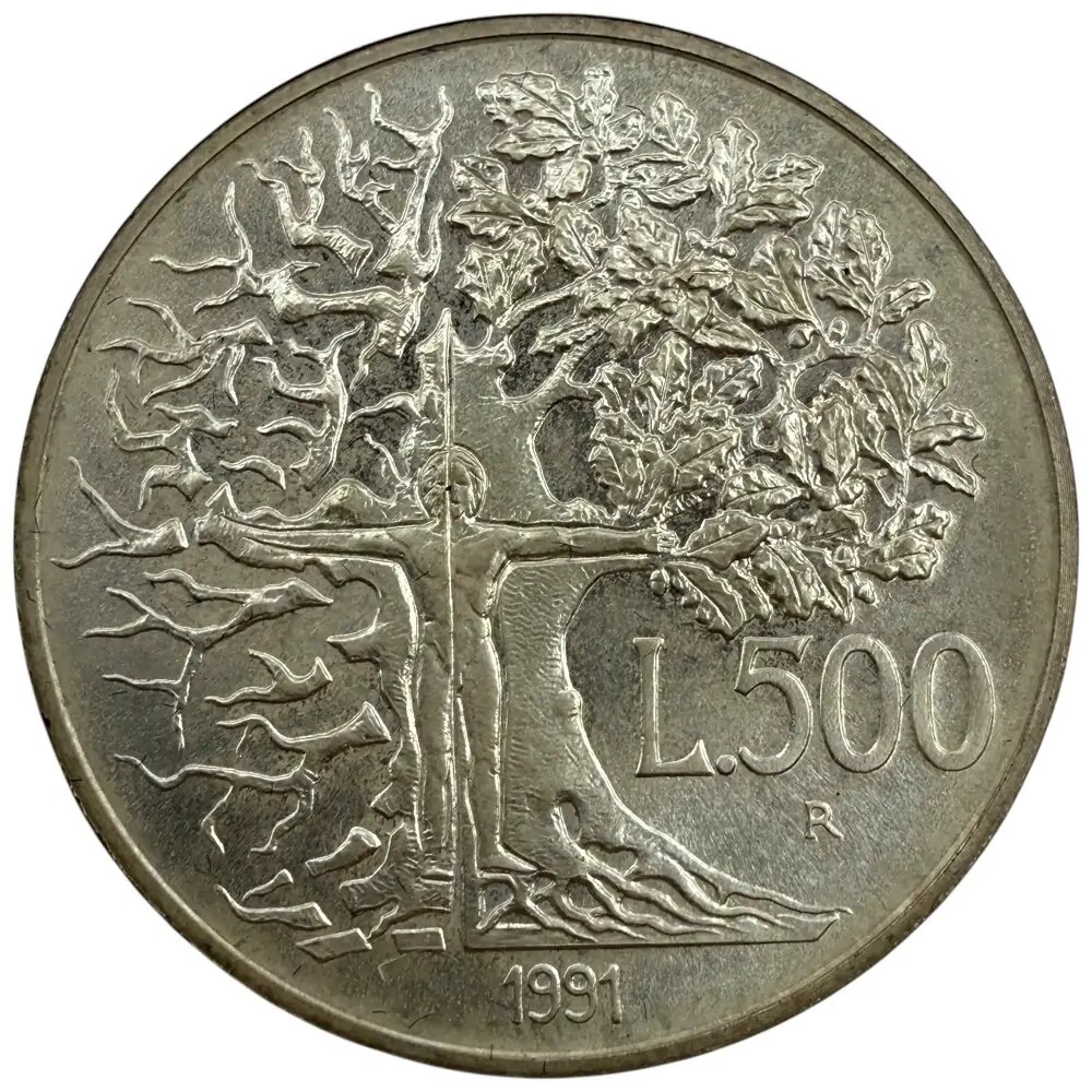 Италия 500 лир 1991 г. (Флора и фауна) (Лот №2)