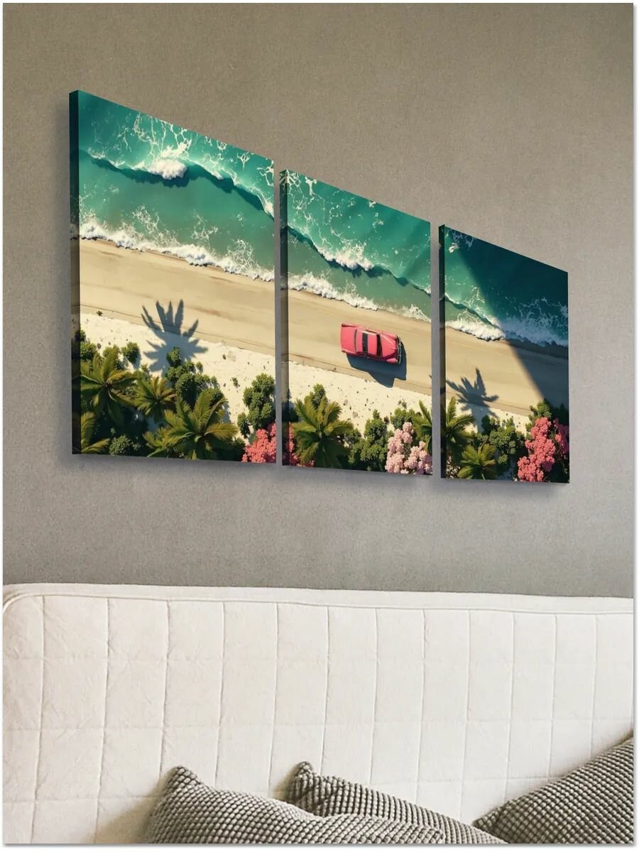 Картина Красная машина модульная 50x70см 3шт.