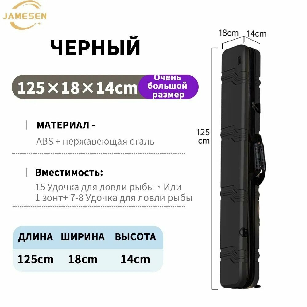 JAMESEN Портативная рыболовная сумка, противоударный чехол для удочки, катушка, сумка, Жесткий чехол для хранения удочек, спиннингов, удилищ 125 x18 x 14 см