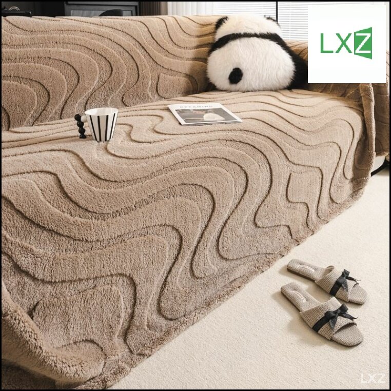 Плед вязаный "Плюш", для дивана, полиэстер, коричневый, универсальный дизайн, 3D-вязание