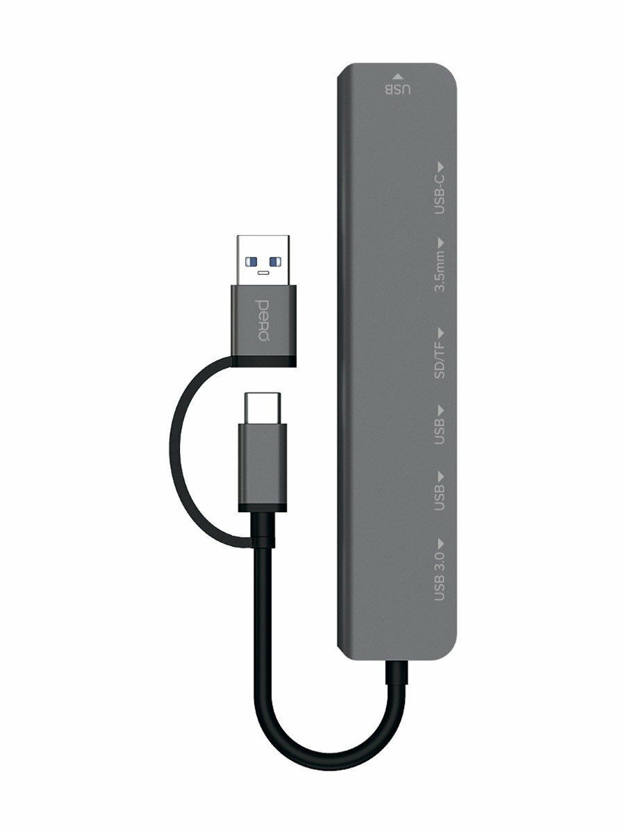 USB-хаб PERO MH01, для смартфонов, планшетов, мобильных телефонов, серый